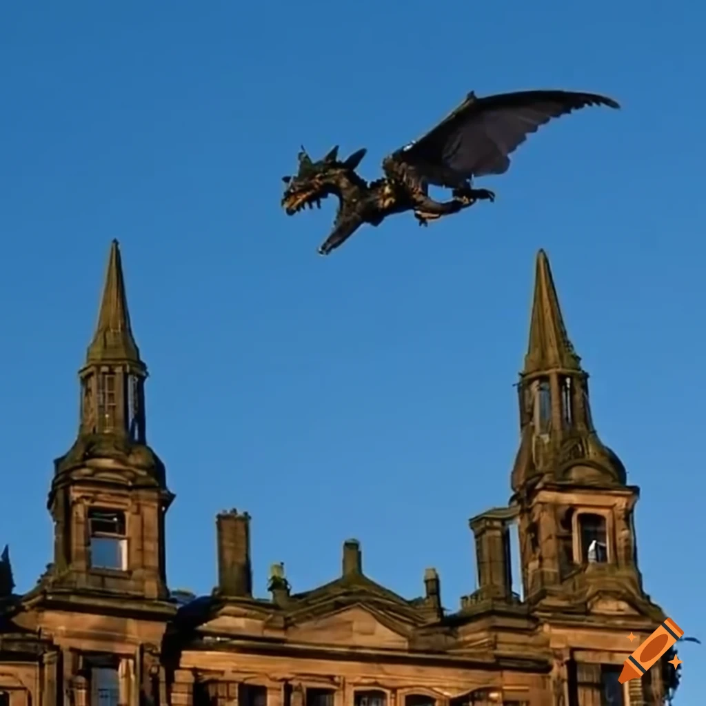 Dragon flying over glasgow in scotland