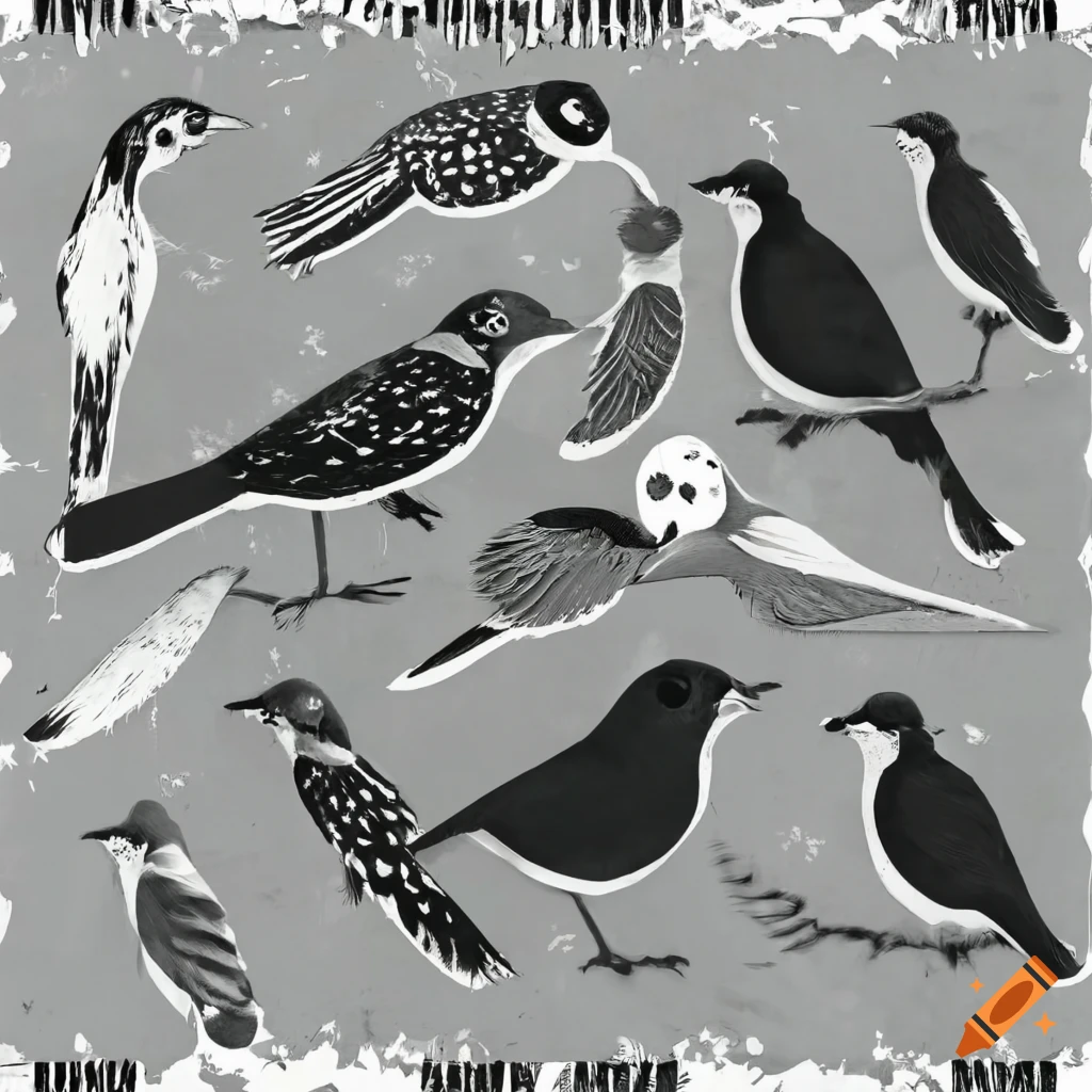 Black and white collage bird textur on Craiyon