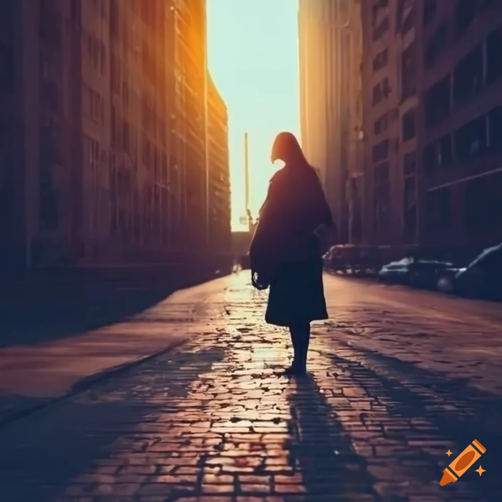 Man Walking Alone In City