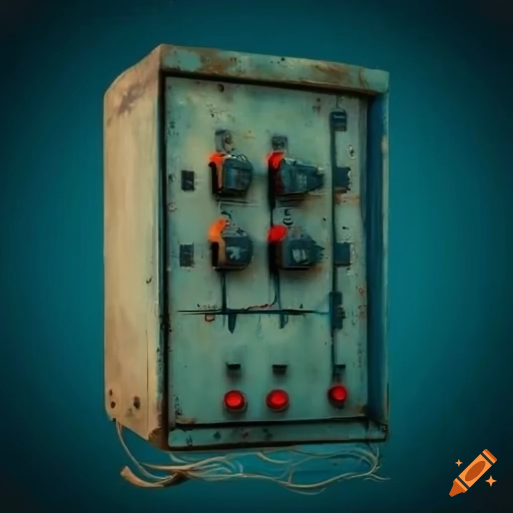 Stylized old electrical panel with wires on Craiyon