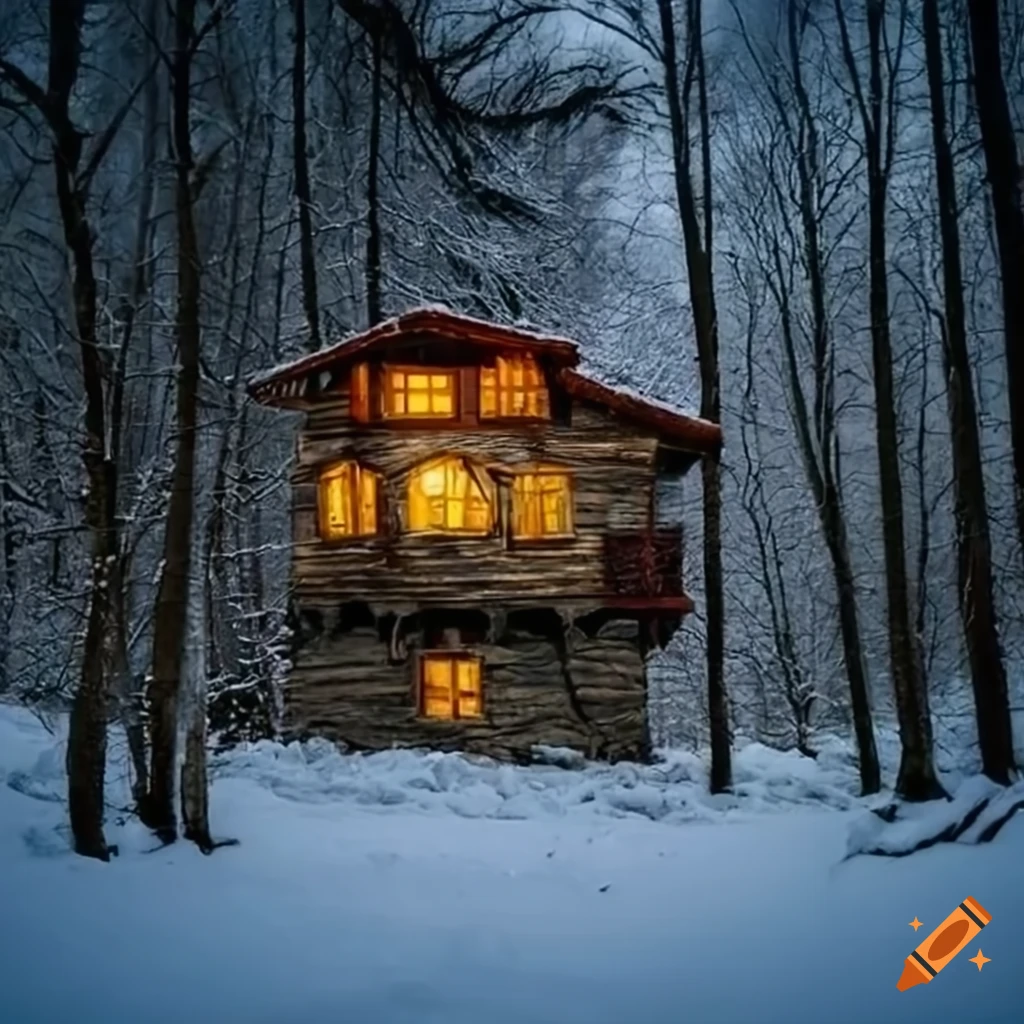 Traditional macedonian house in a winter forest
