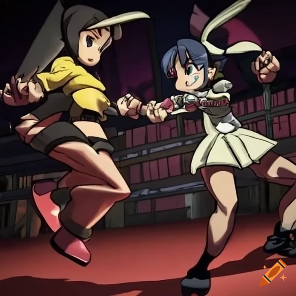Skullgirls fighters engaged in epic fighting match