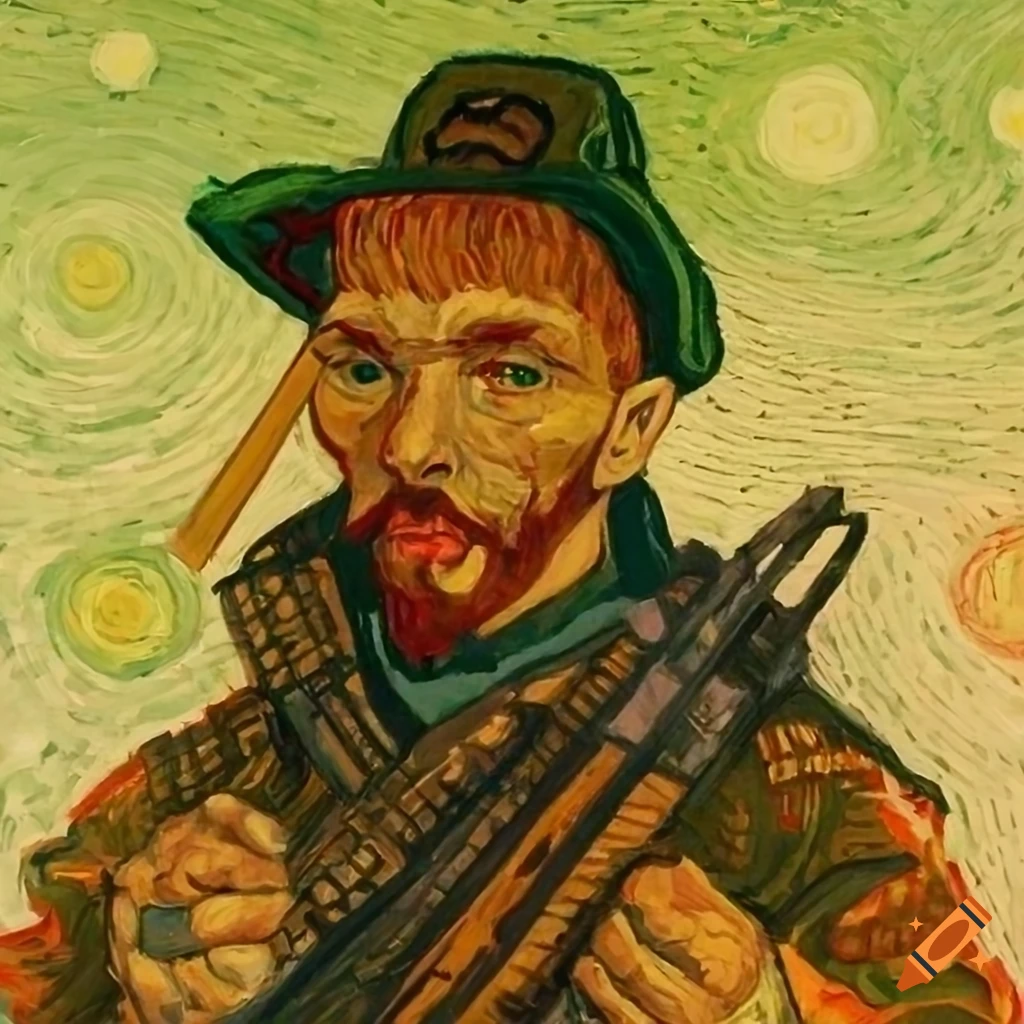 Van gogh-style, renaissance, dadaism , japanese soldier posing for a ...