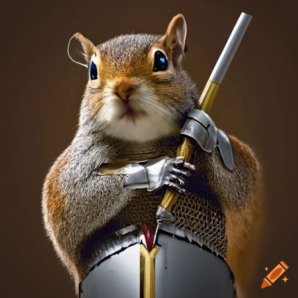 A squirrel wearing medieval armor on Craiyon