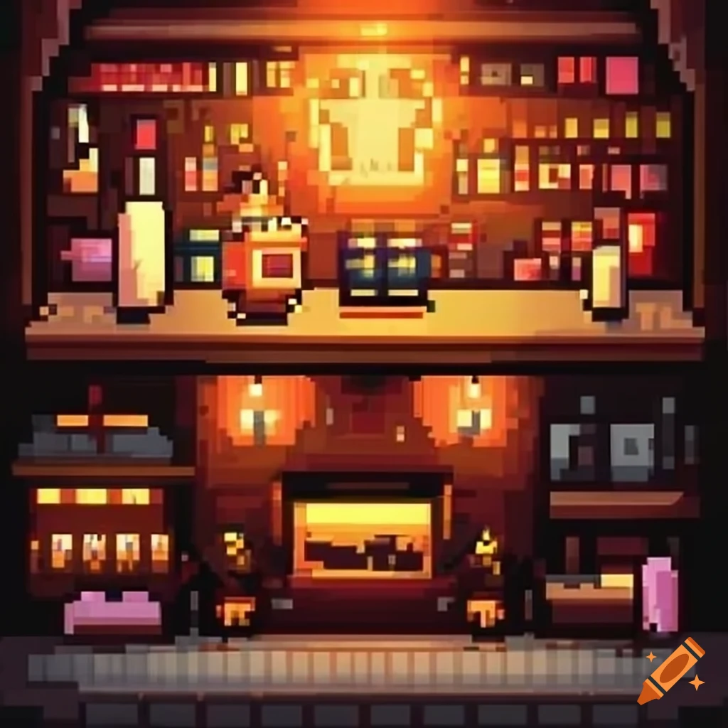 Pixel art, cozy bar on Craiyon