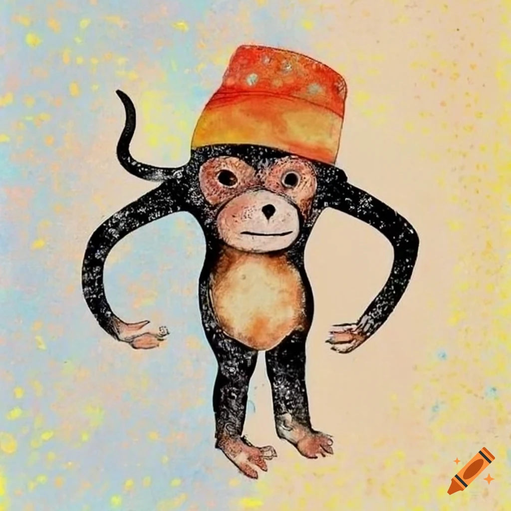 Sci-fi dancing Monkey with surreal sci-fi beach hat, Georges Seurat and ...