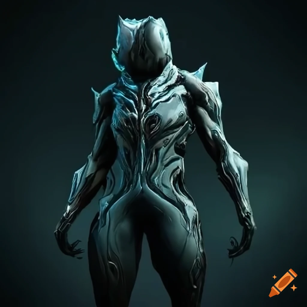 Black fantasy warframe in horror environment in darkness on Craiyon