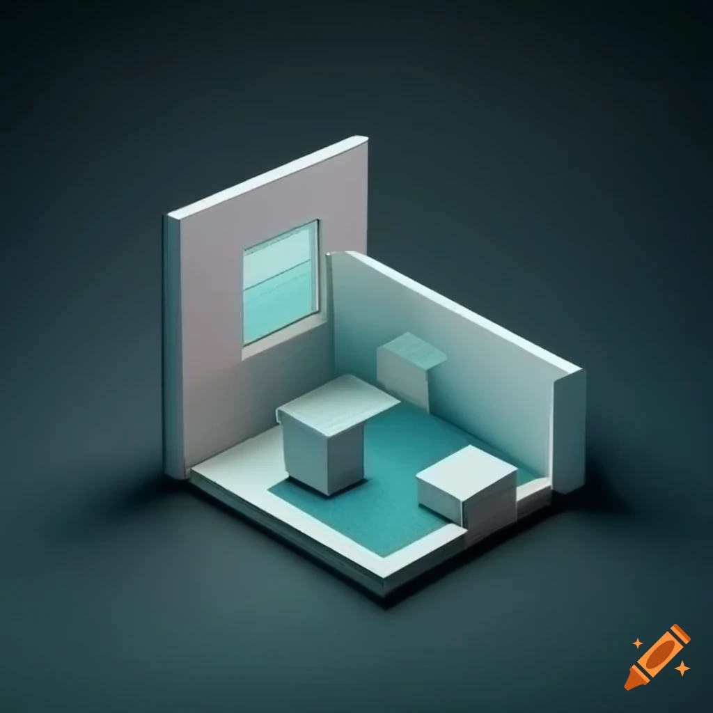 3D model of a realistic isometric empty place with a few boxes made in ...