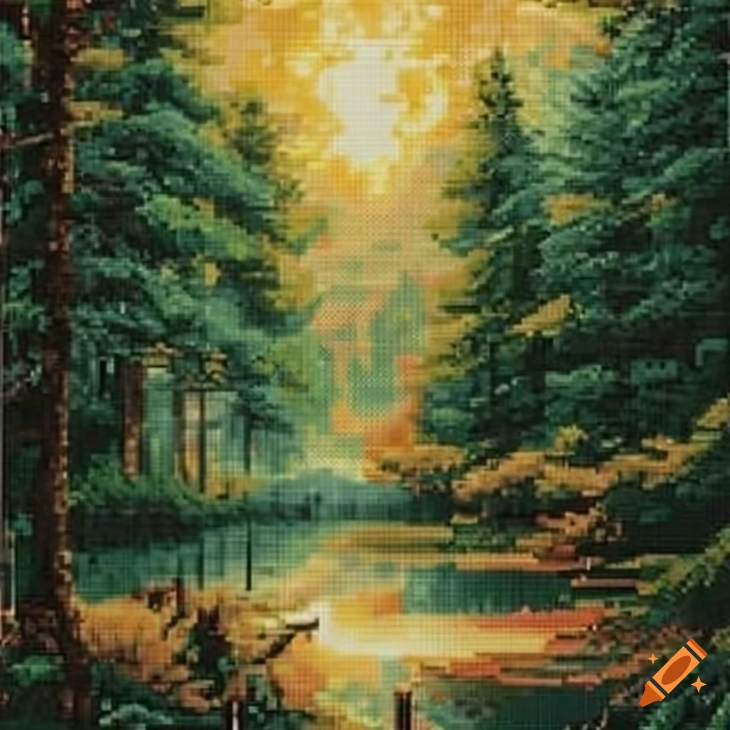 Forest home, counted cross stitch pattern on Craiyon