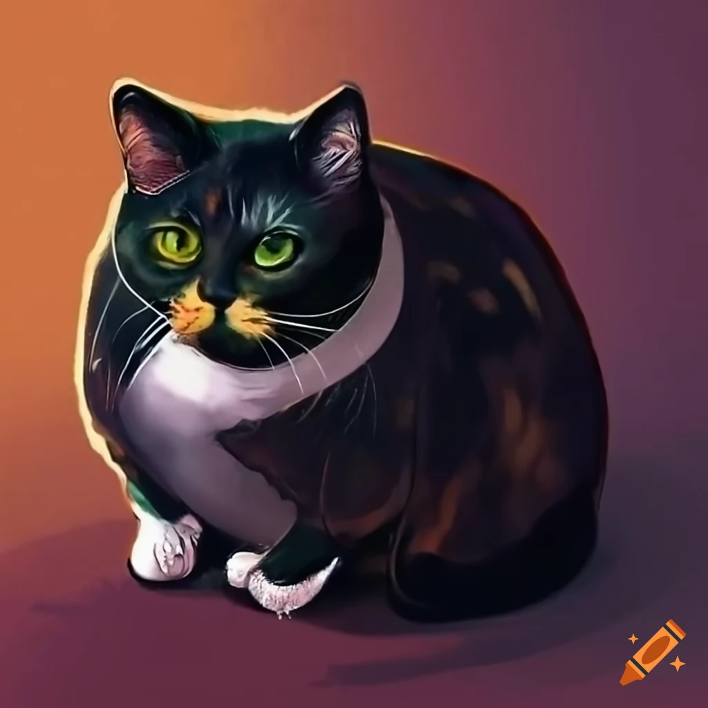 Fat black tortoise shell calico cat