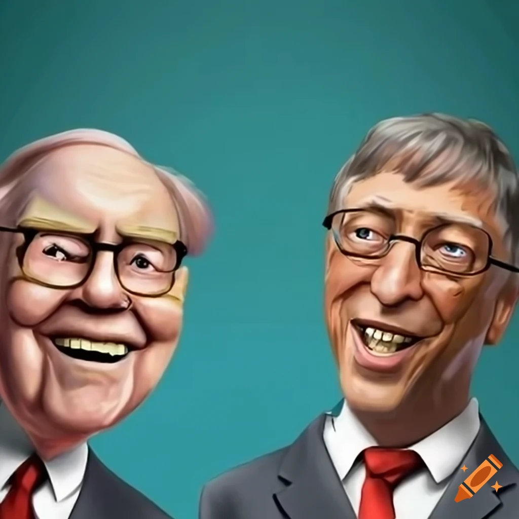 Cartoon depiction of warren buffet and bill gates in a comical scene on ...