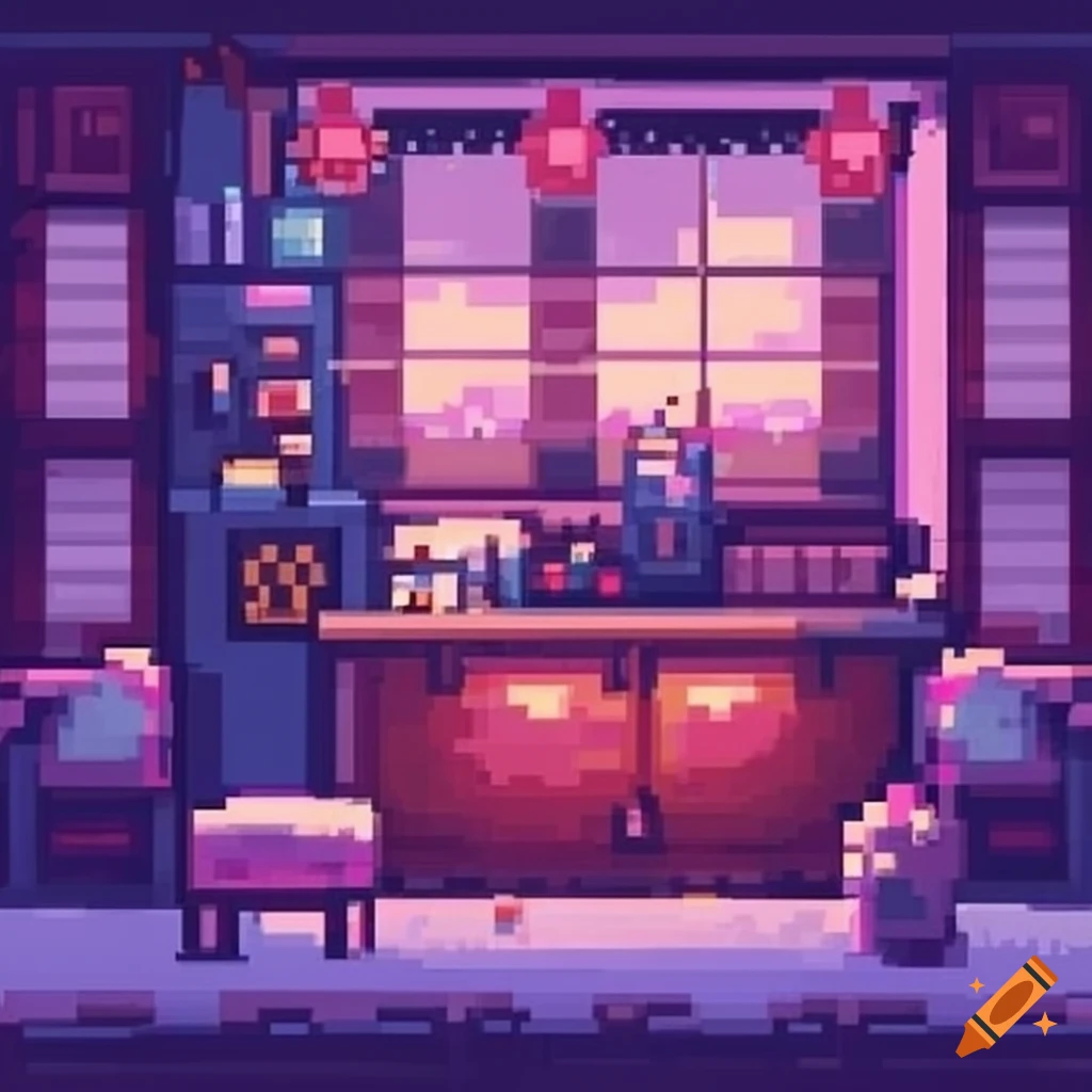 Pixel art, cozy bar