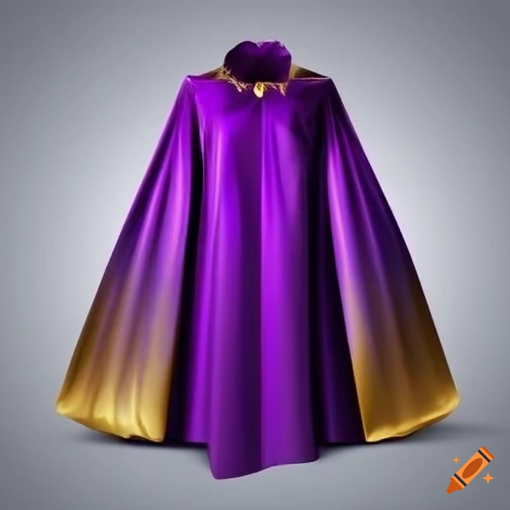 A large purple and gold cape in a white background on Craiyon