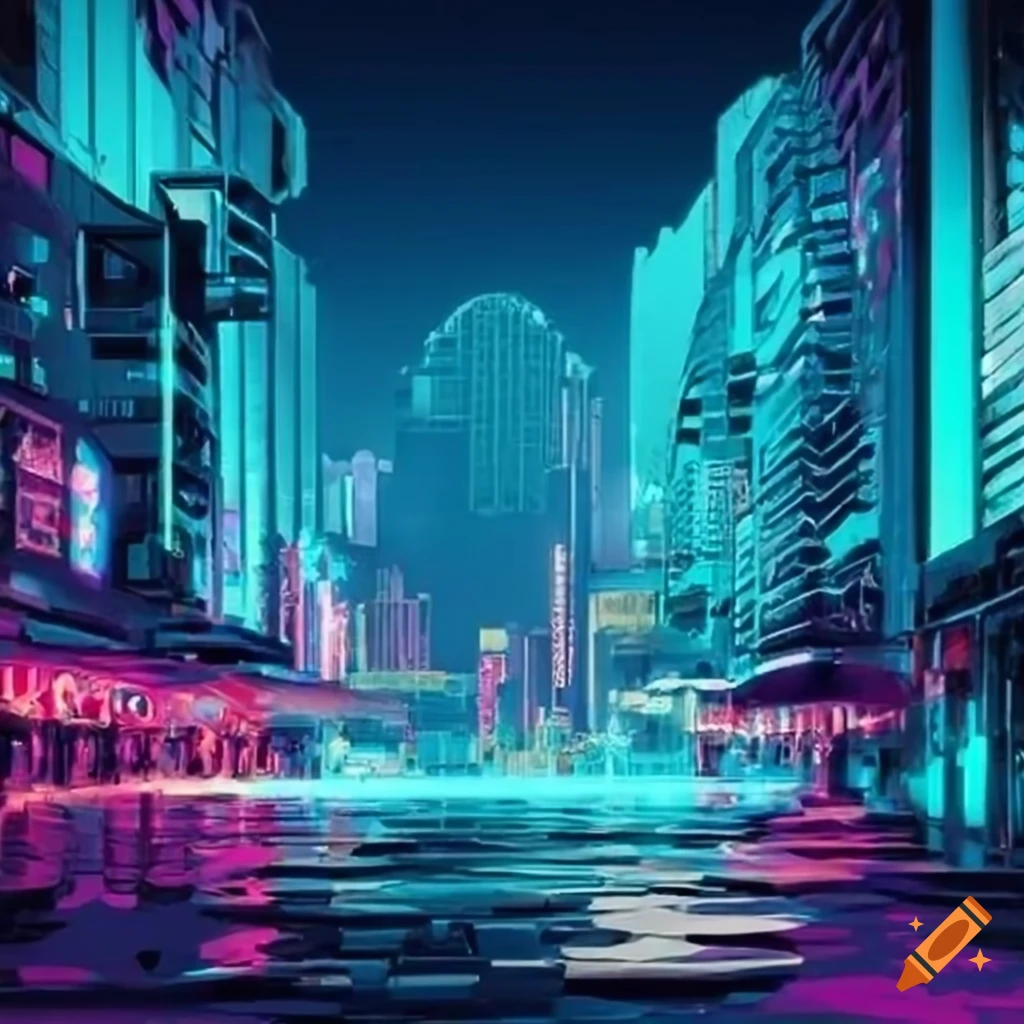 Neon city on Craiyon