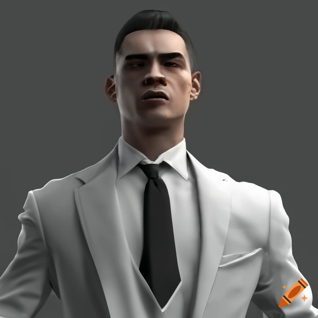 Young, tall, muscular Mexican, mafia man, in white suit, black slicked ...