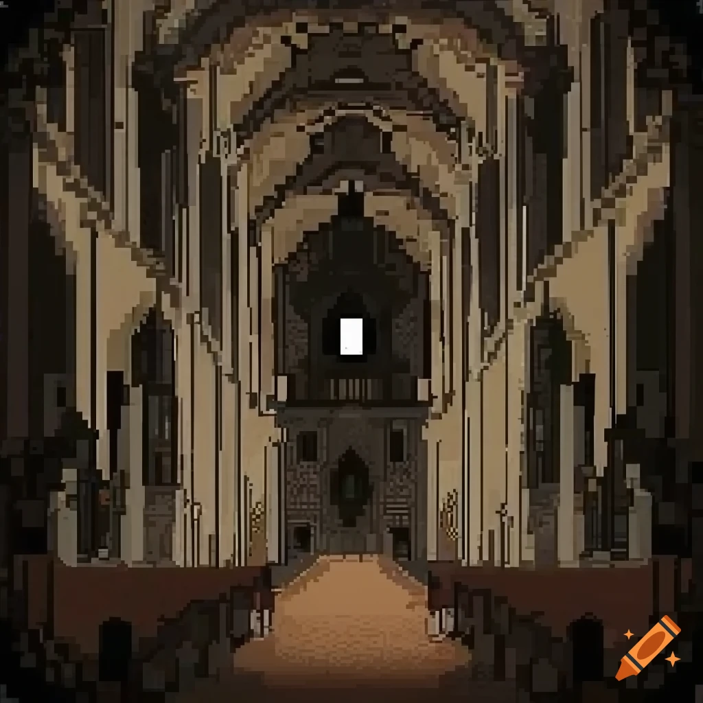 Pixel art,empty backgroun, medieval, big church on Craiyon