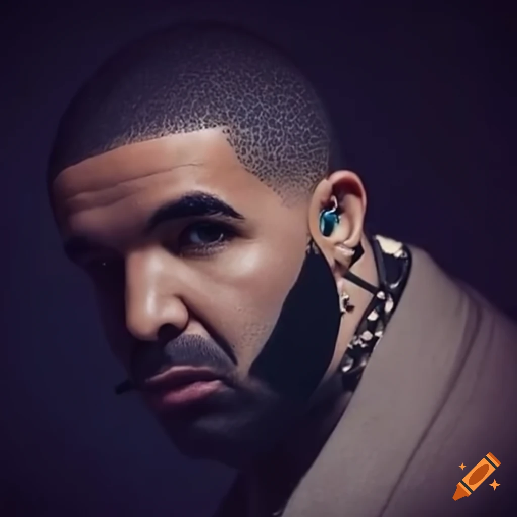 Singer Drake with a unique half-robot face on Craiyon