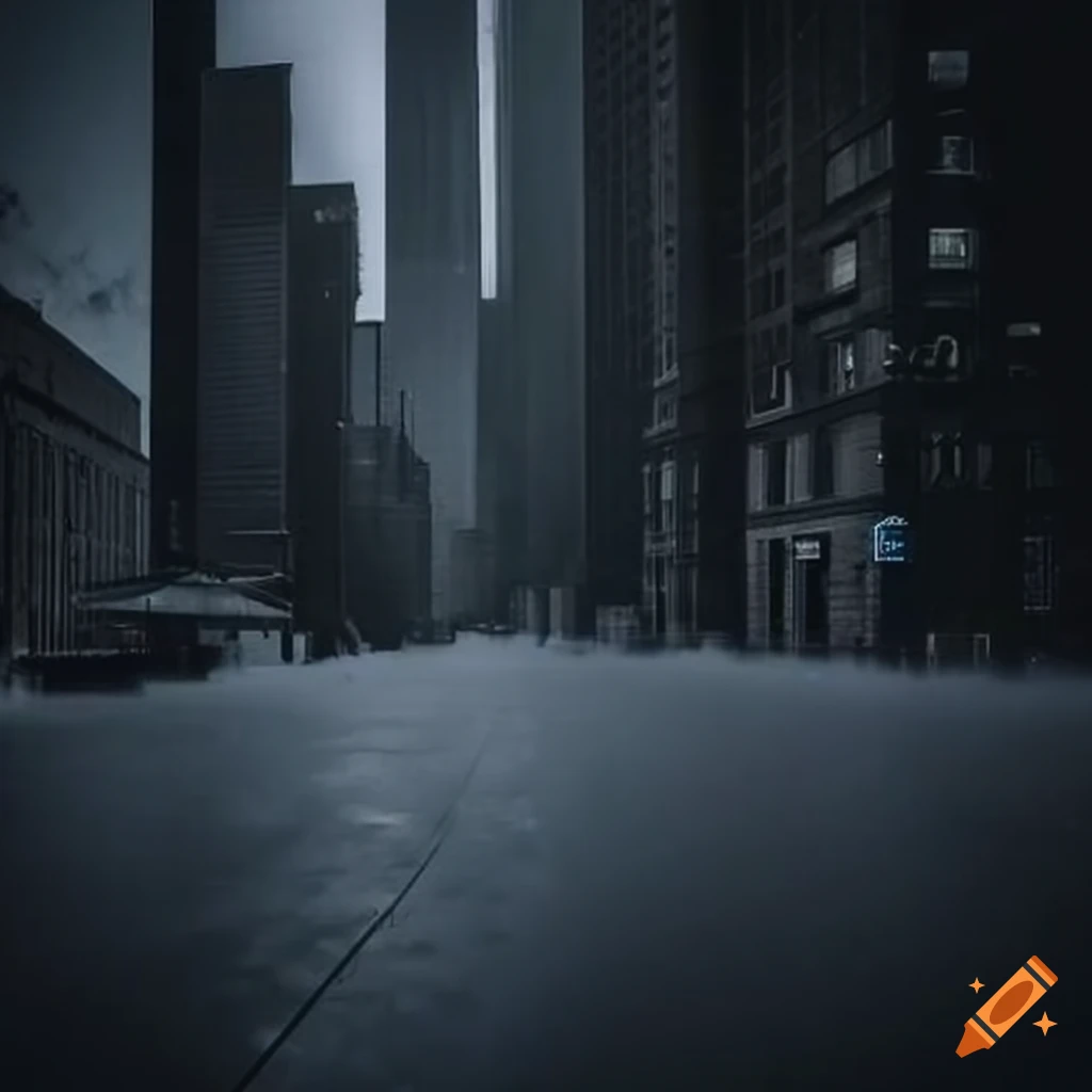 A liminal space city with gray fog on Craiyon