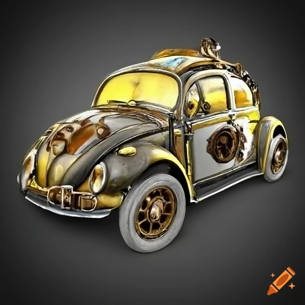 8k, hyper realism, hyper realistic, 3d, steampunk yellow vw beetle as a ...