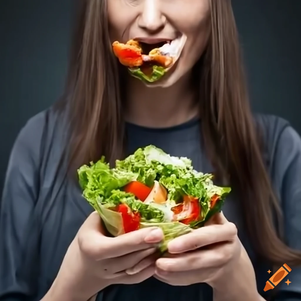 General shot of a person eating a salad