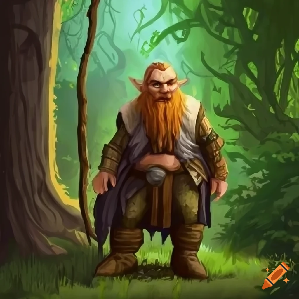 Dwarf druid wearing a robe in the forest
