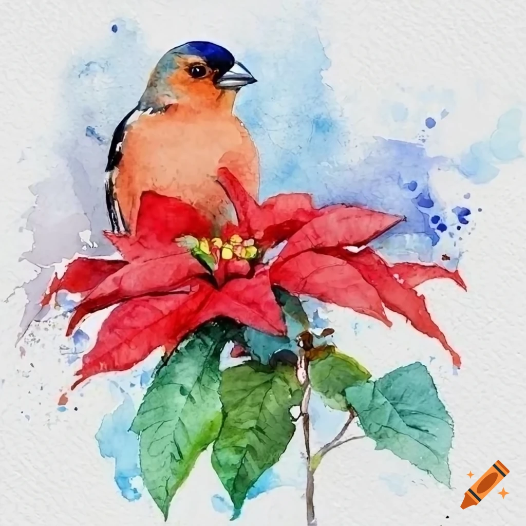 Vibrant Watercolor Chaffinch Painted With Watercolors And Splashes Of