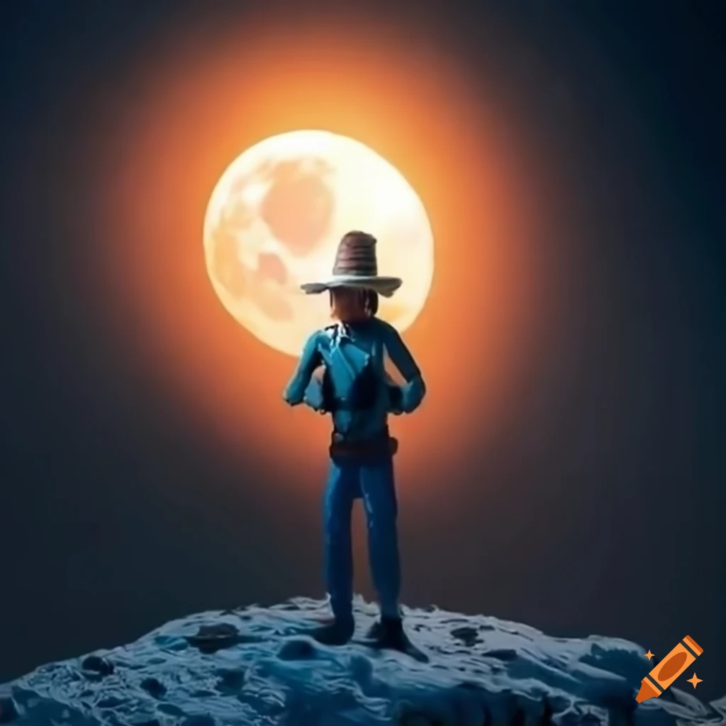 Lonely space cowboy standing next to a horse on the moon claymation on ...