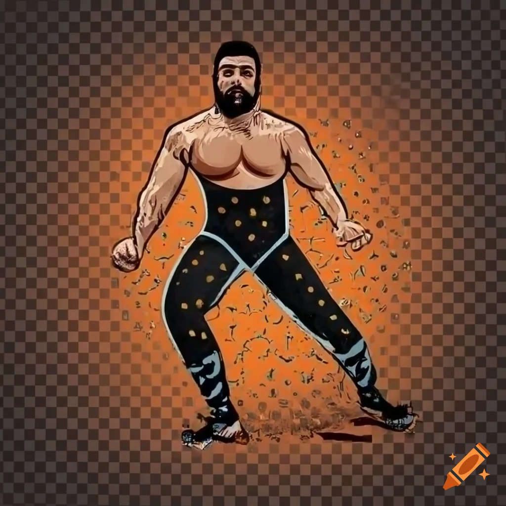 Turkish wrestler in party background in comic style with an explosion ...