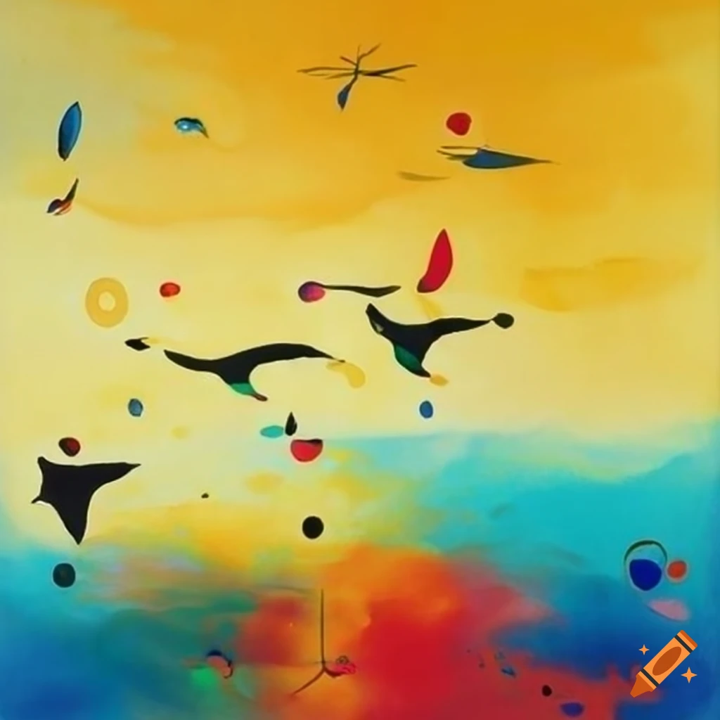 Flight of seagulls colors surrealism joan miro on Craiyon