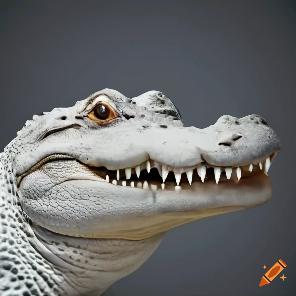 White crocodile on a gray background