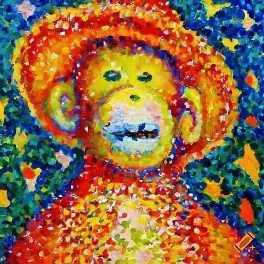 Sci-fi dancing Monkey with sombrero, Georges Seurat and Paul Signac ...