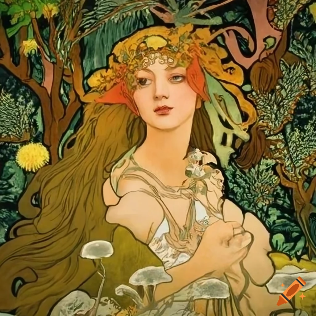 A glorious landscape at daybreak with dandelion trees, exotic fan ...