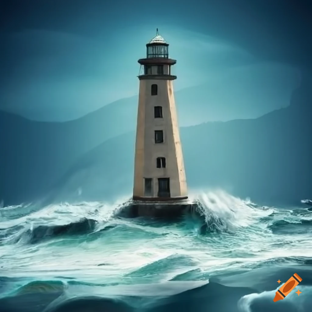 Lighthouse near a beach with rough seas