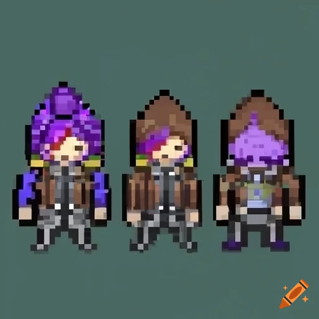 Pixel art of a double-zipper hoodie character sprite on Craiyon