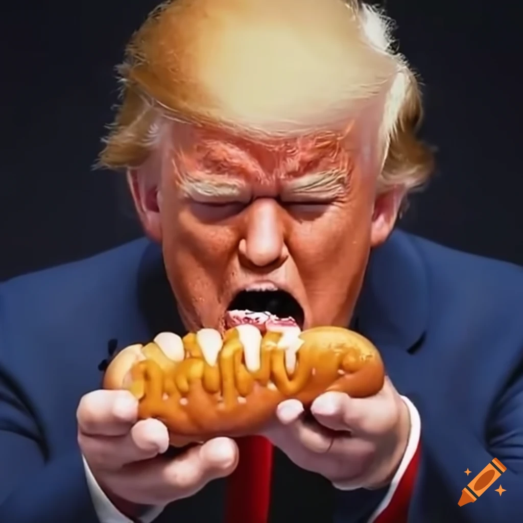 Donald trump eating hotdogs in hotdog eating contest on Craiyon