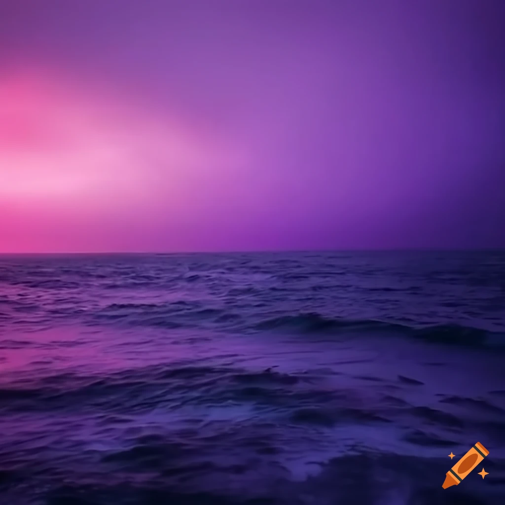 Stormy purple ocean with pink sky during rainstorm