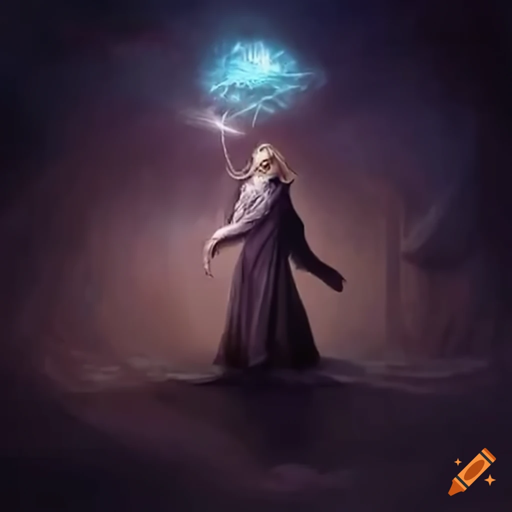 Male wizard casting a spell with his spellbook floating around him on ...