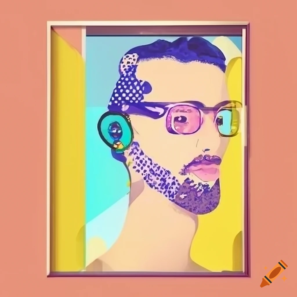 Selfie, simple modern illustration style, Cheeky handsome Arab in a ...