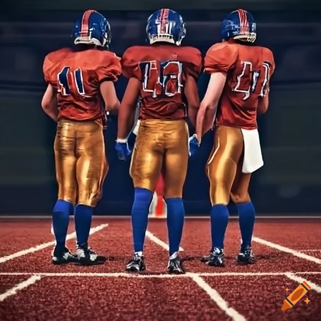 Football players facing off at the line of scrimmage poster style