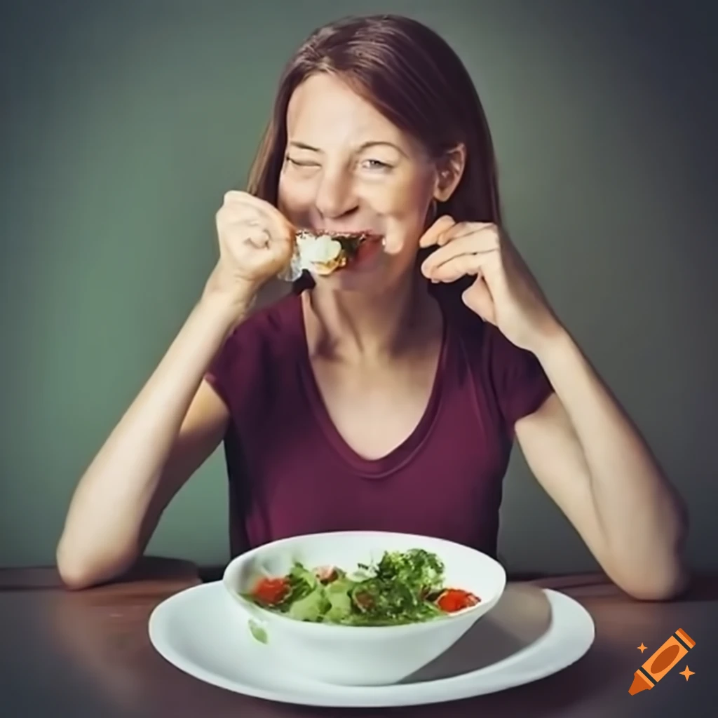 General shot of a person eating a salad on Craiyon
