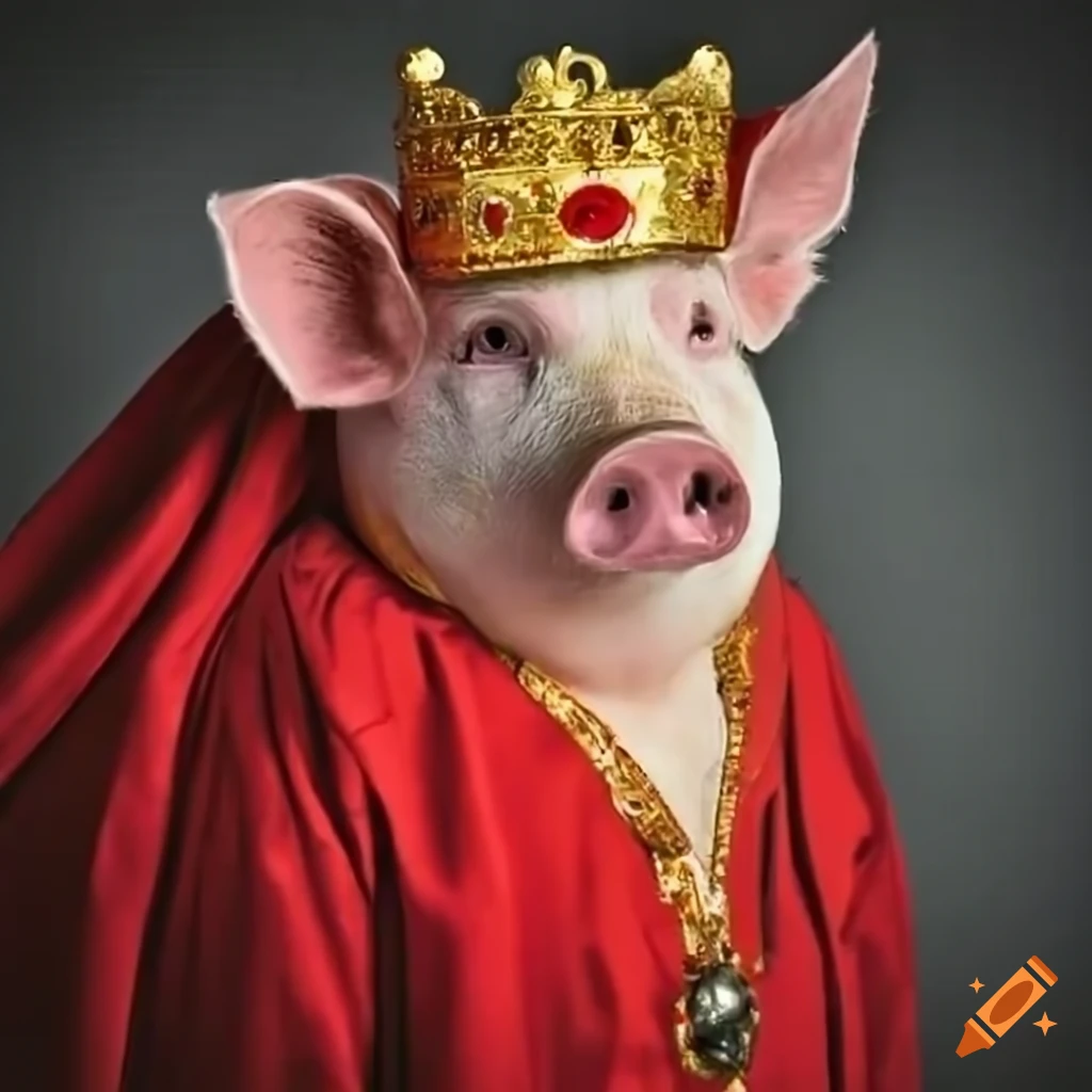 Pig king with a golden crown in long red robes, anthropomorphic, hd ...