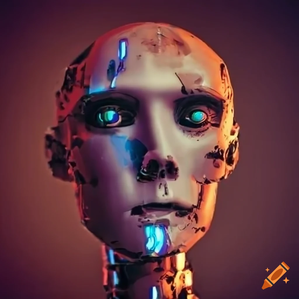 A broken robot with glitching facial features on Craiyon