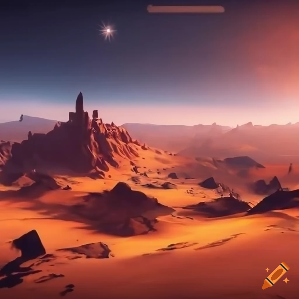 Epic battlefield landscape under multiple suns inspired by destiny an ...