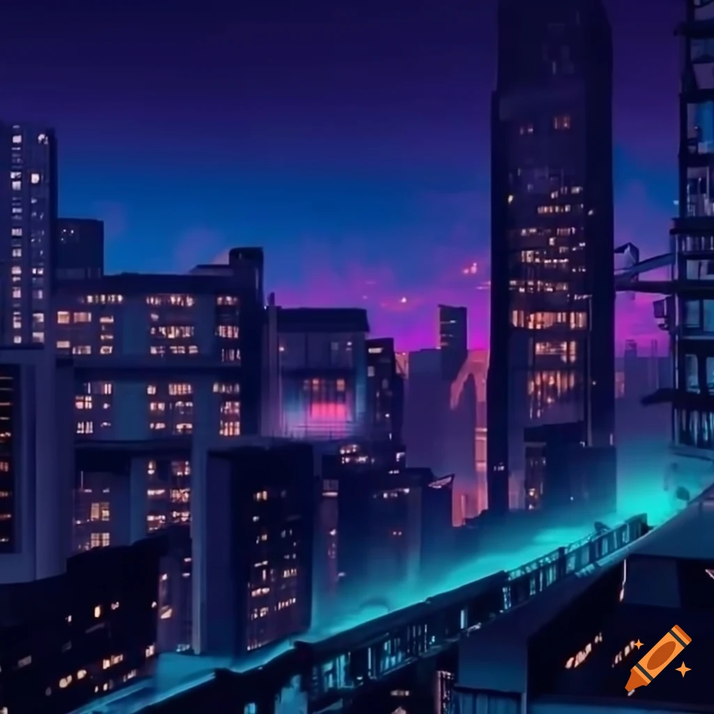 Expansive retrowave city night time, brutalist structures