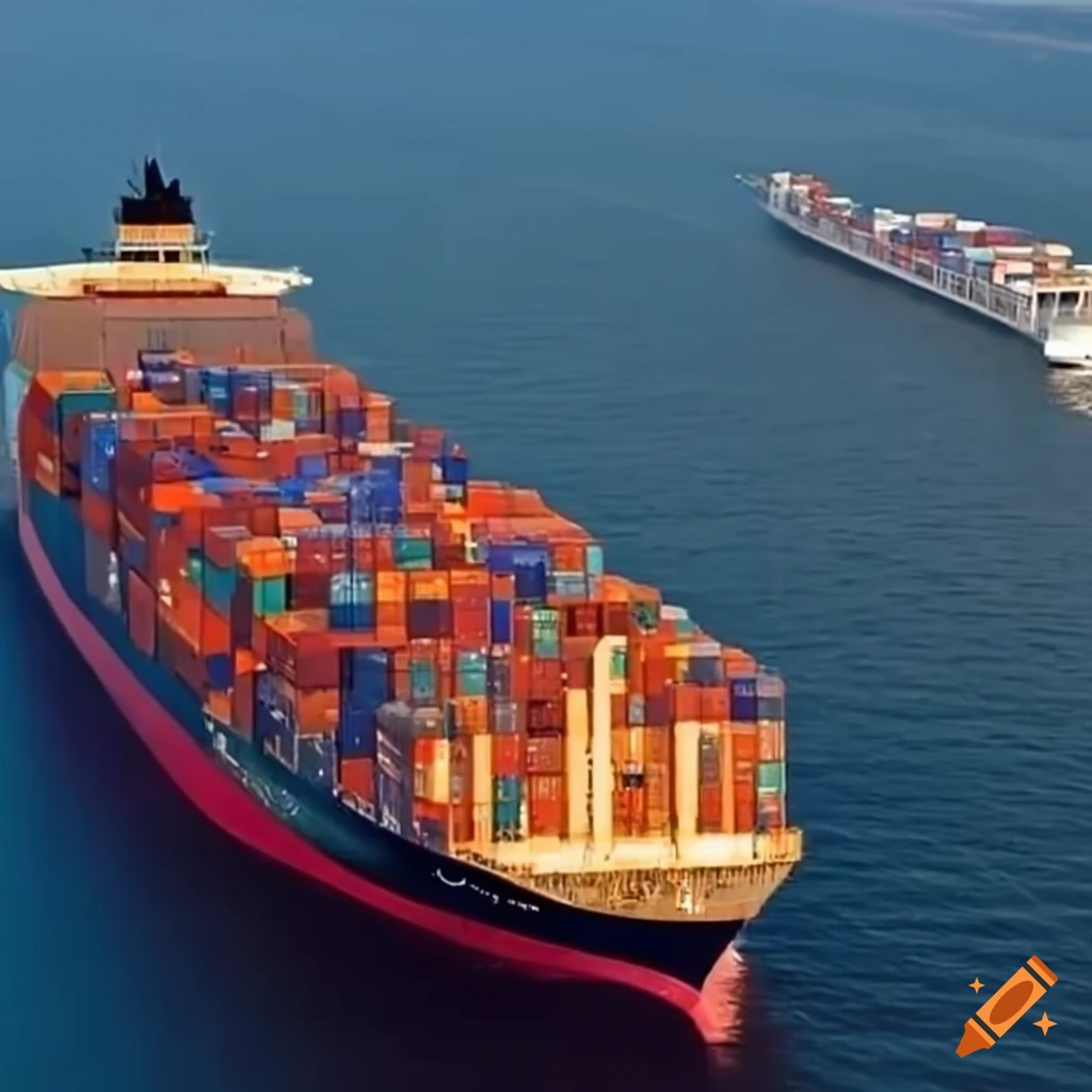 A large container ship docked at the bustling harbor on Craiyon
