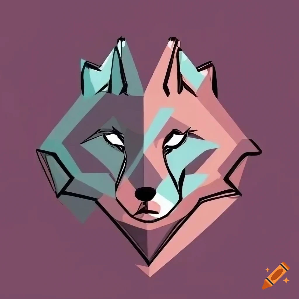 Minimalist line art of two wolves in a diamond on Craiyon