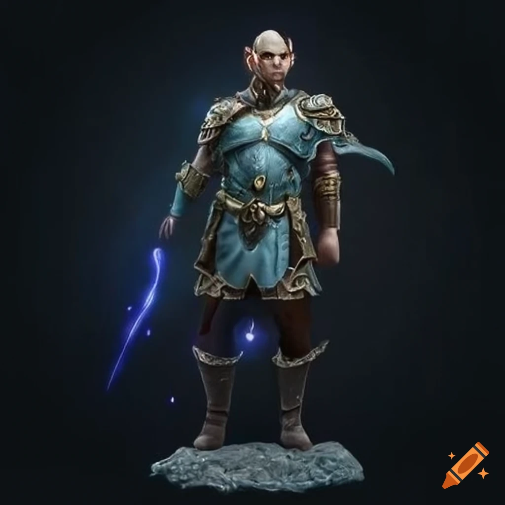 Elfic soldier with magic lights, detailed