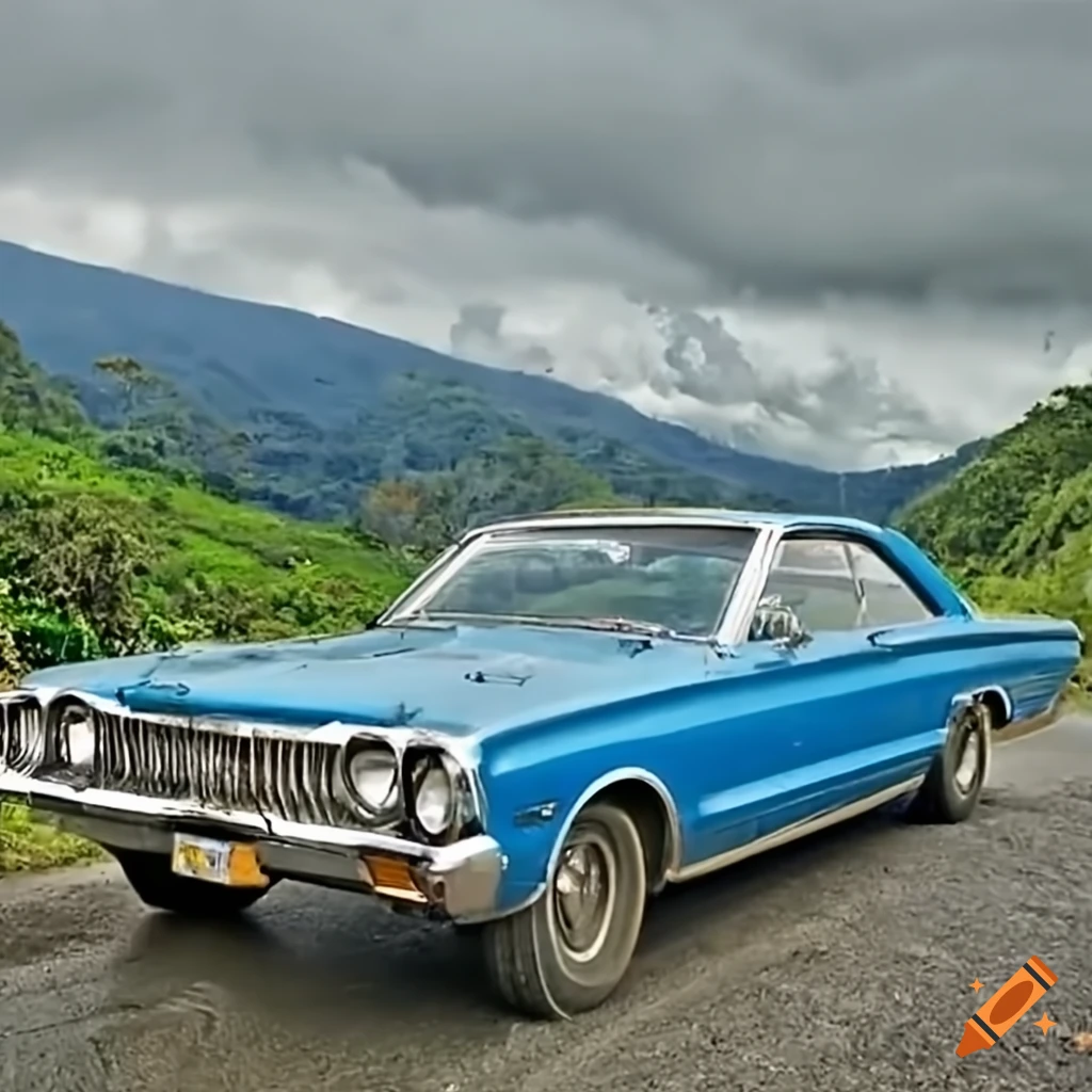1967 Mercury Comet, Blue, riding across a highway of Antioquia ...