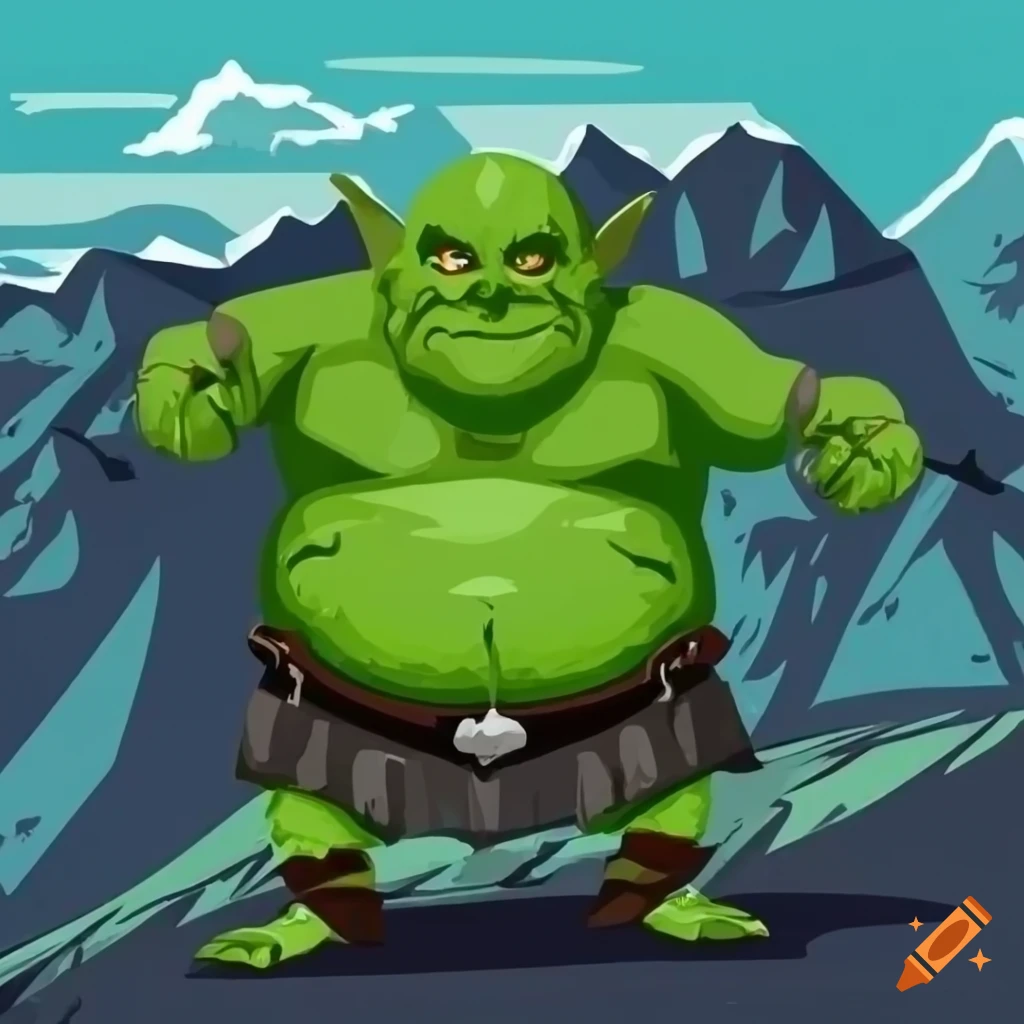 Fat bald green-skinned goblin with a huge belly wearing armor and ...