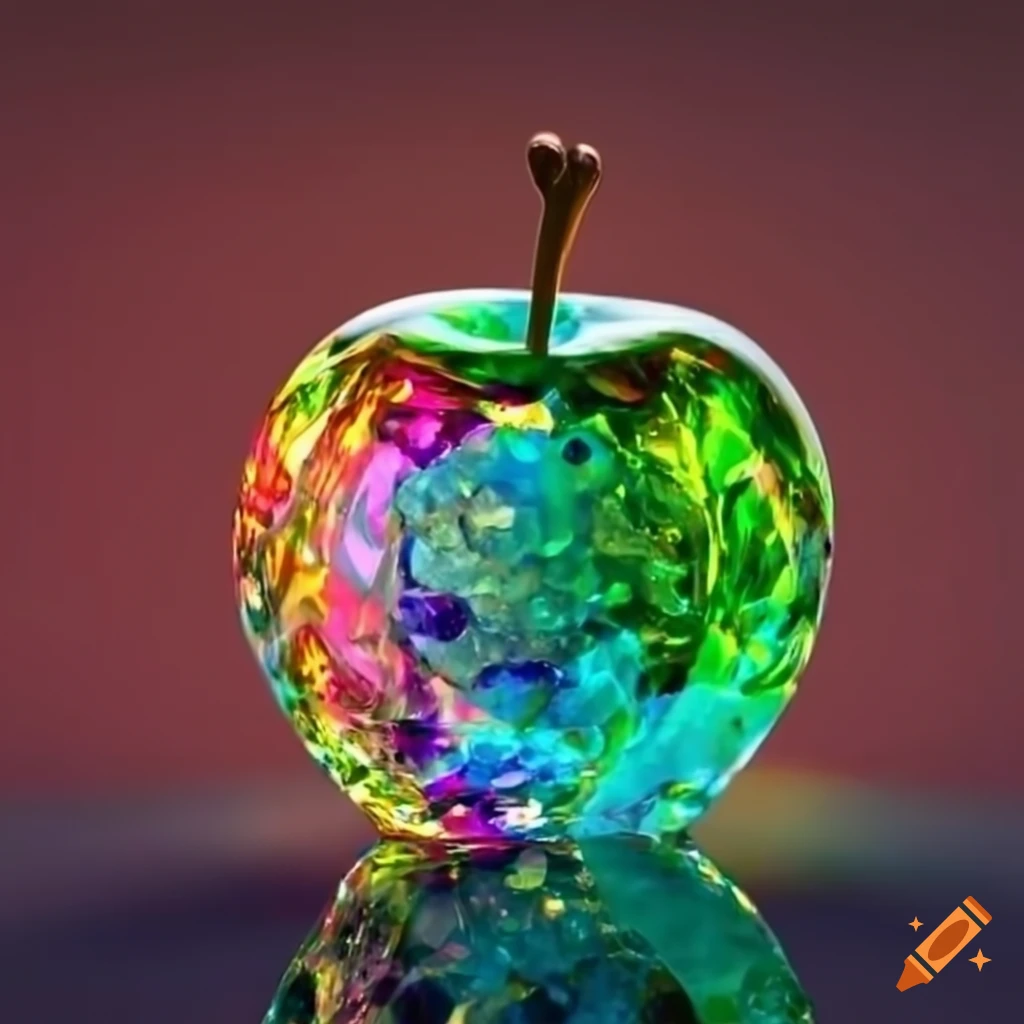 A mesmerizing crystal apple reflecting dazzling colors on Craiyon